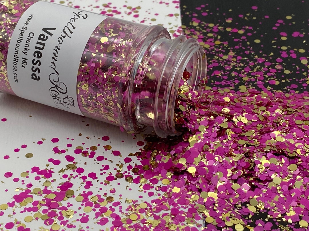 Vanessa || Raspberry Pink and Champagne Chunky Glitter, Polyester Pink ...