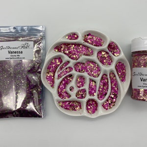 Vanessa || Raspberry Pink and Champagne Chunky Glitter, Polyester Pink ...