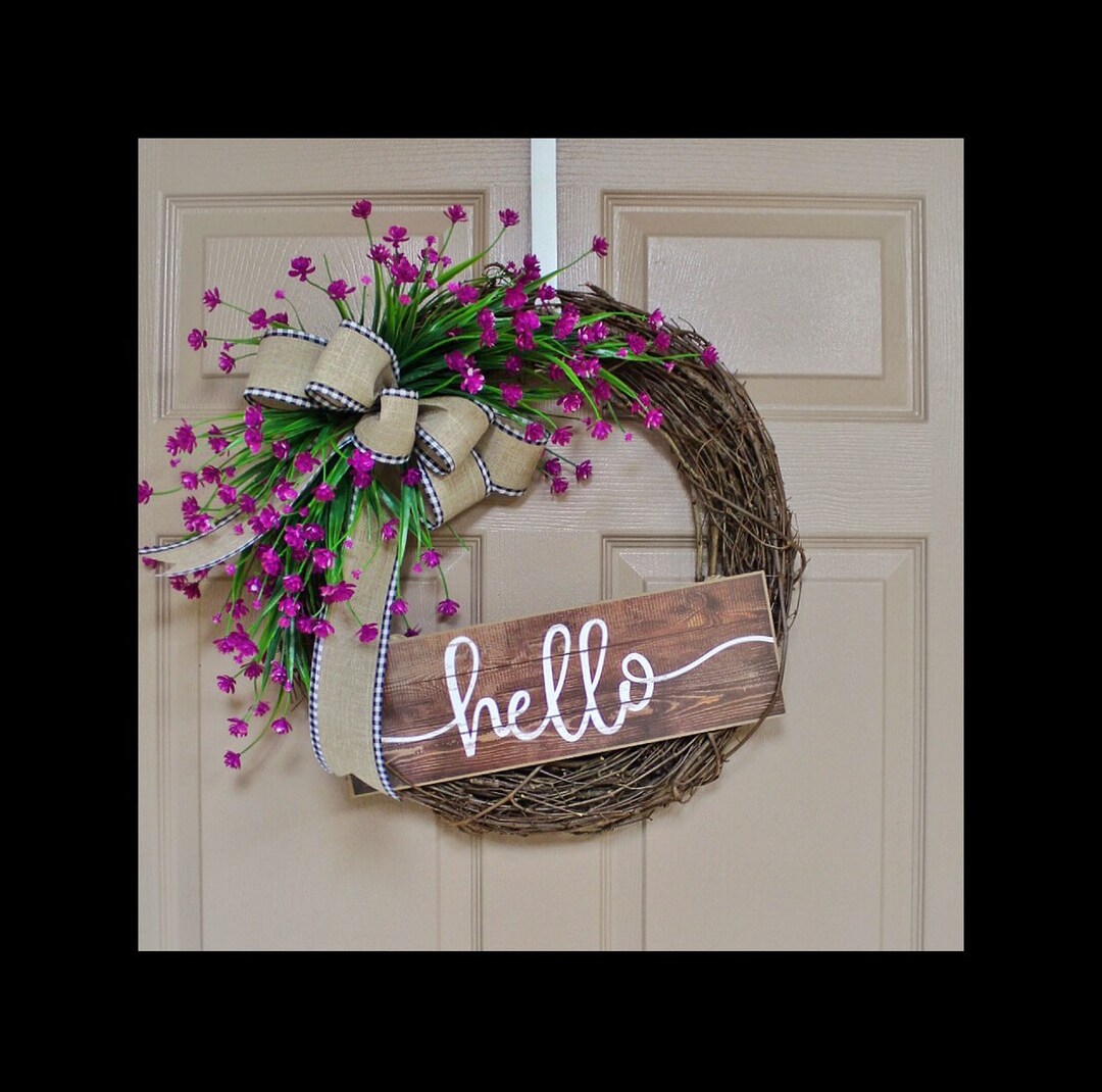 Spring Wreaths, Front Door Wreath, Hello Wreath, Farmhouse Wreath ...