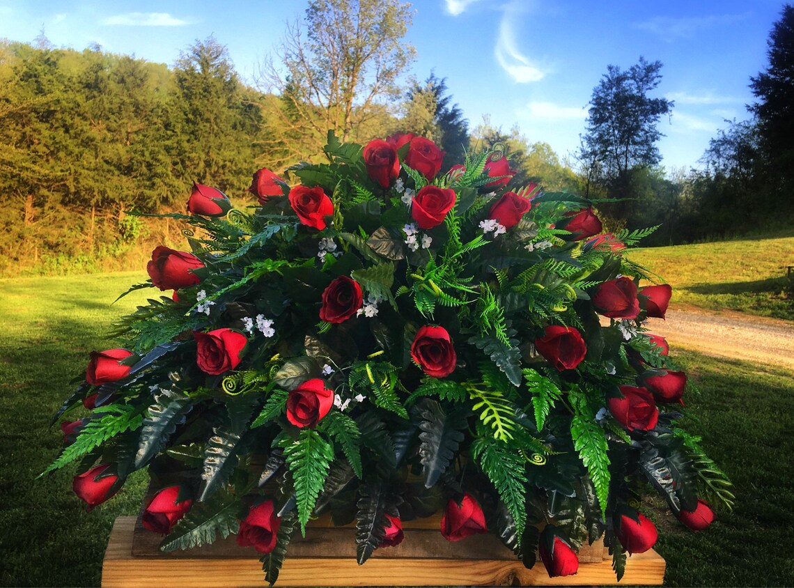Headstone Saddle, Deluxe Cemetery Flowers, Grave Decorations, Cemetery ...