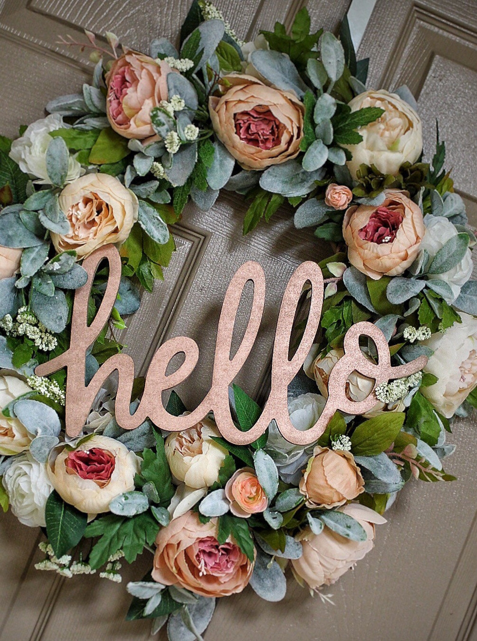 Hello Wreath Spring Wreaths for Front Door Peony Peonies - Etsy