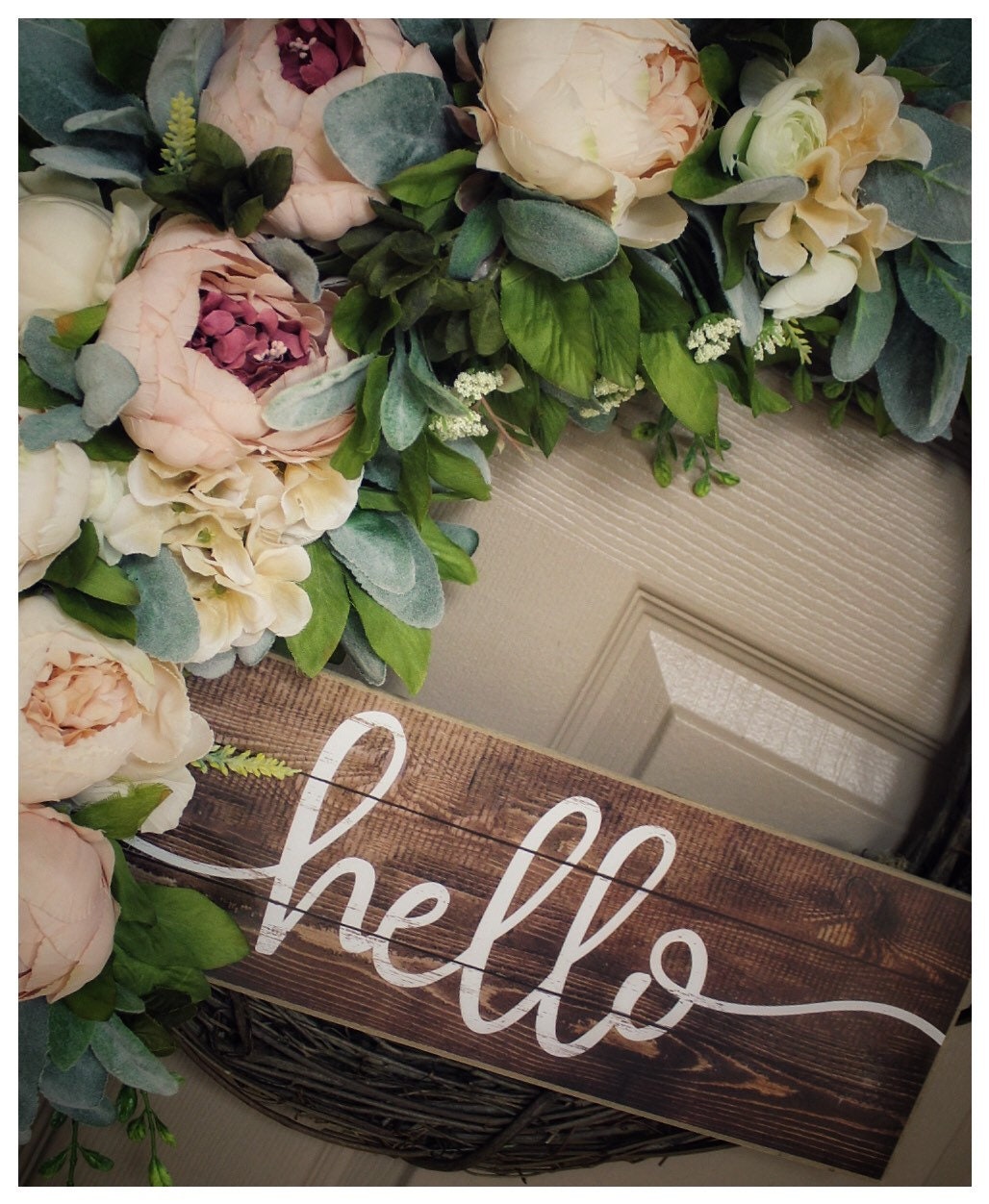 Hello Wreath Wreaths for Front Door Peony Peonies Lambs | Etsy