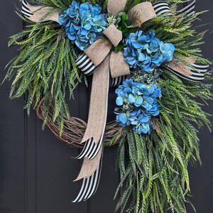 Hydrangea Wreath, Blue Hydrangea Wreaths, Farmhouse Front Door Wreath ...