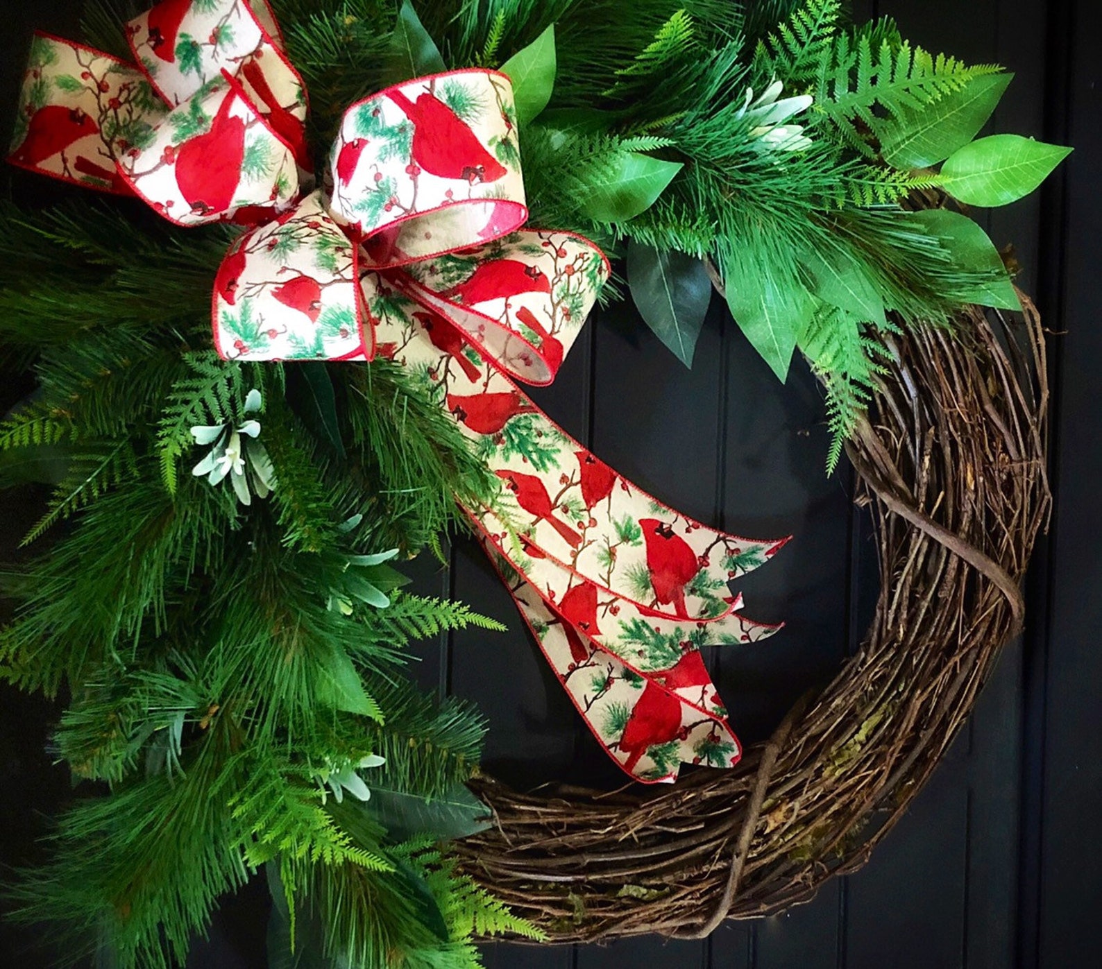 Christmas Wreath for Front Door Red Cardinal Farmhouse - Etsy