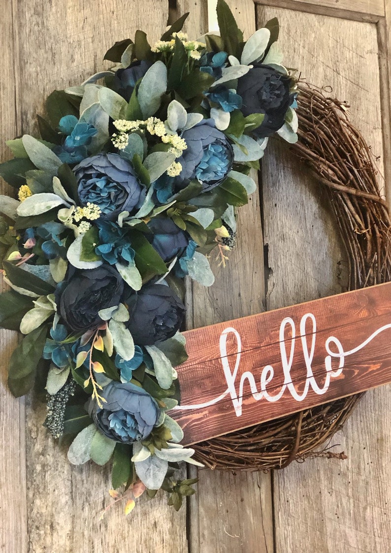 Fall Wreaths for Front Door, Autumn Wreath, Hello Sign, Peony Wreath ...