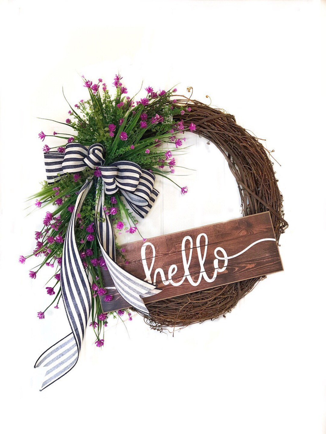 Spring Wreaths, Front Door Wreath, Hello Wreath, Farmhouse Wreath ...