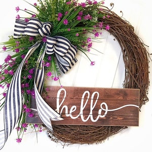 Spring Wreaths, Front Door Wreath, Hello Wreath, Farmhouse Wreath ...