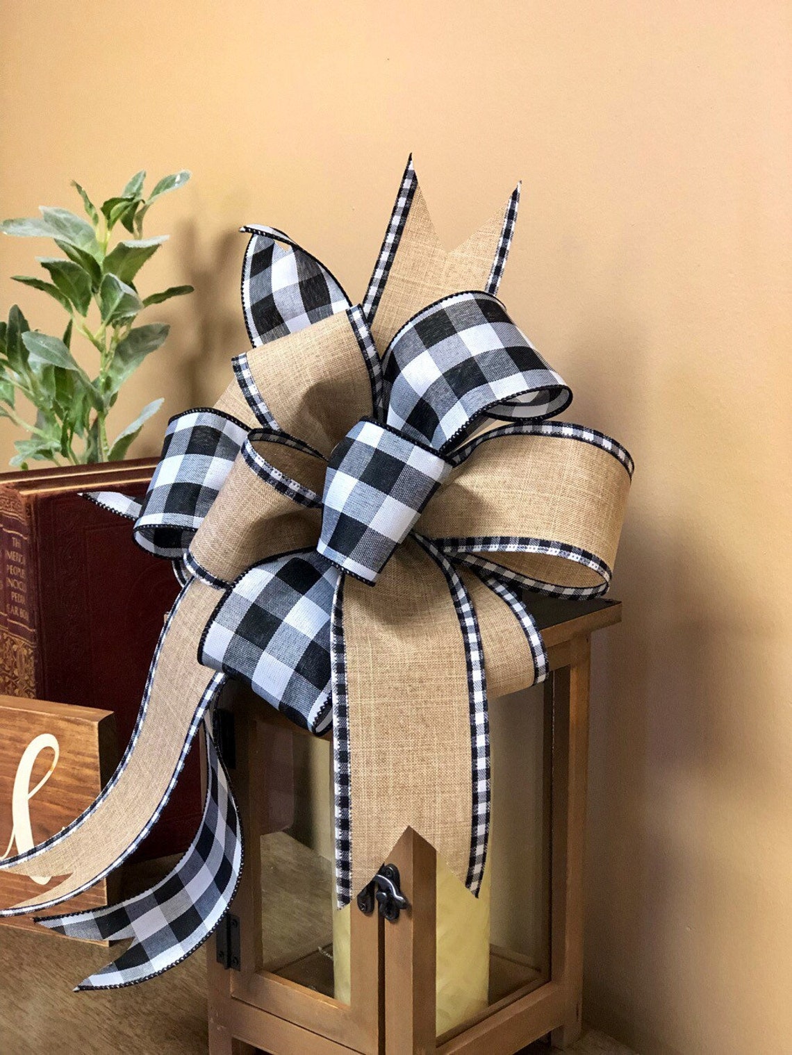 Wreath Bow, Rustic Decor, Rustic Wedding, Black and White Check ...