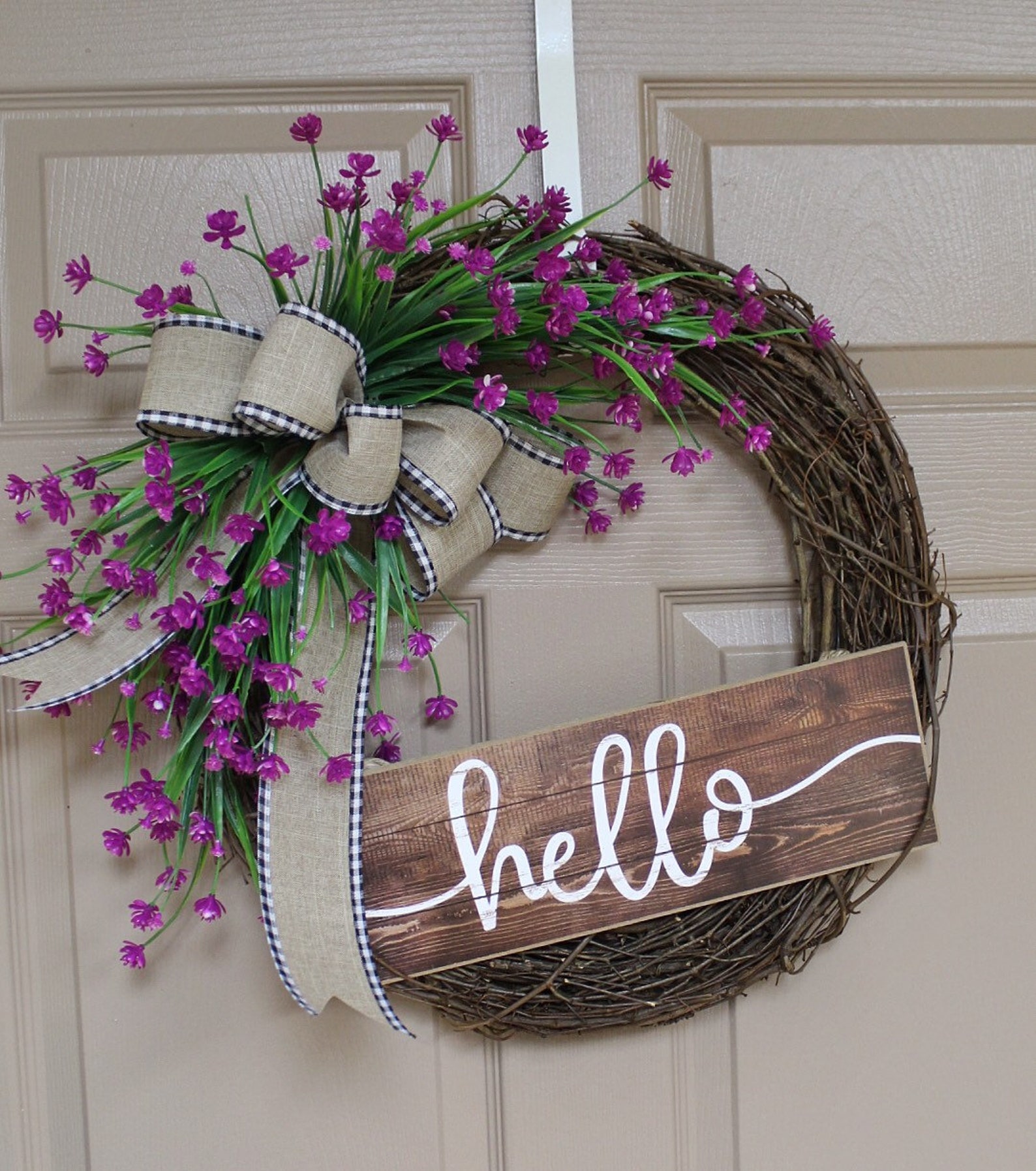 Spring Wreaths Front Door Wreath Hello Wreath Farmhouse - Etsy
