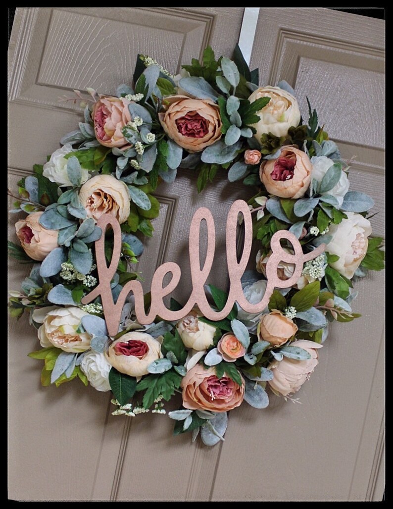 Hello Wreath Spring Wreaths for Front Door Peony Peonies - Etsy