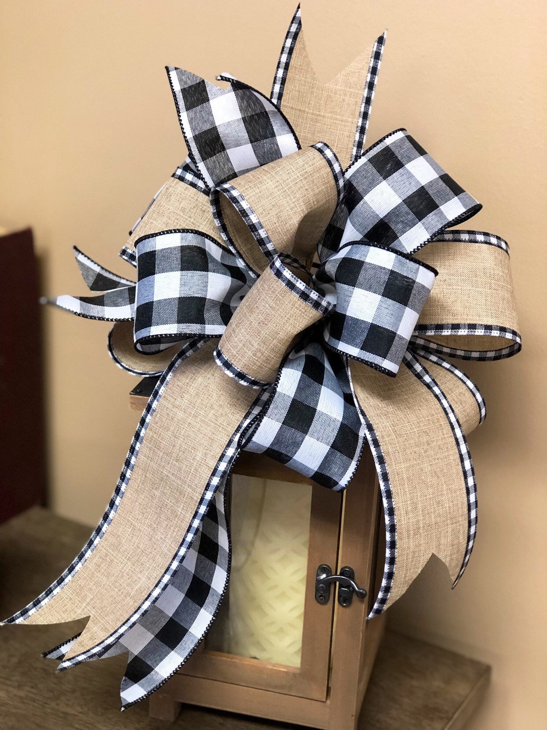 Wreath Bow, Rustic Decor, Rustic Wedding, Black and White Check ...