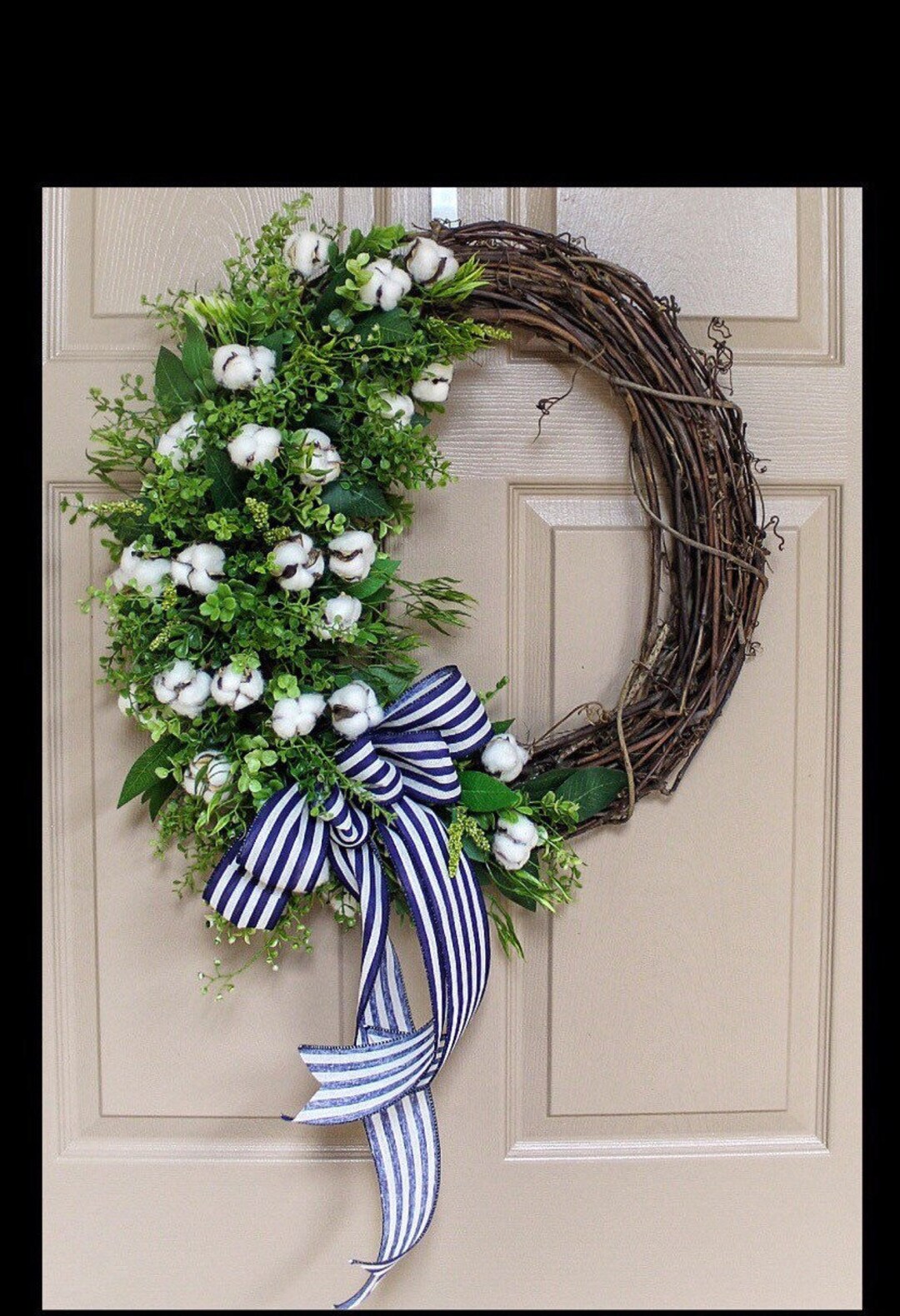 Spring Wreath, Cotton Wreaths, Summer Wreath, Farmhouse Decor, Natural ...