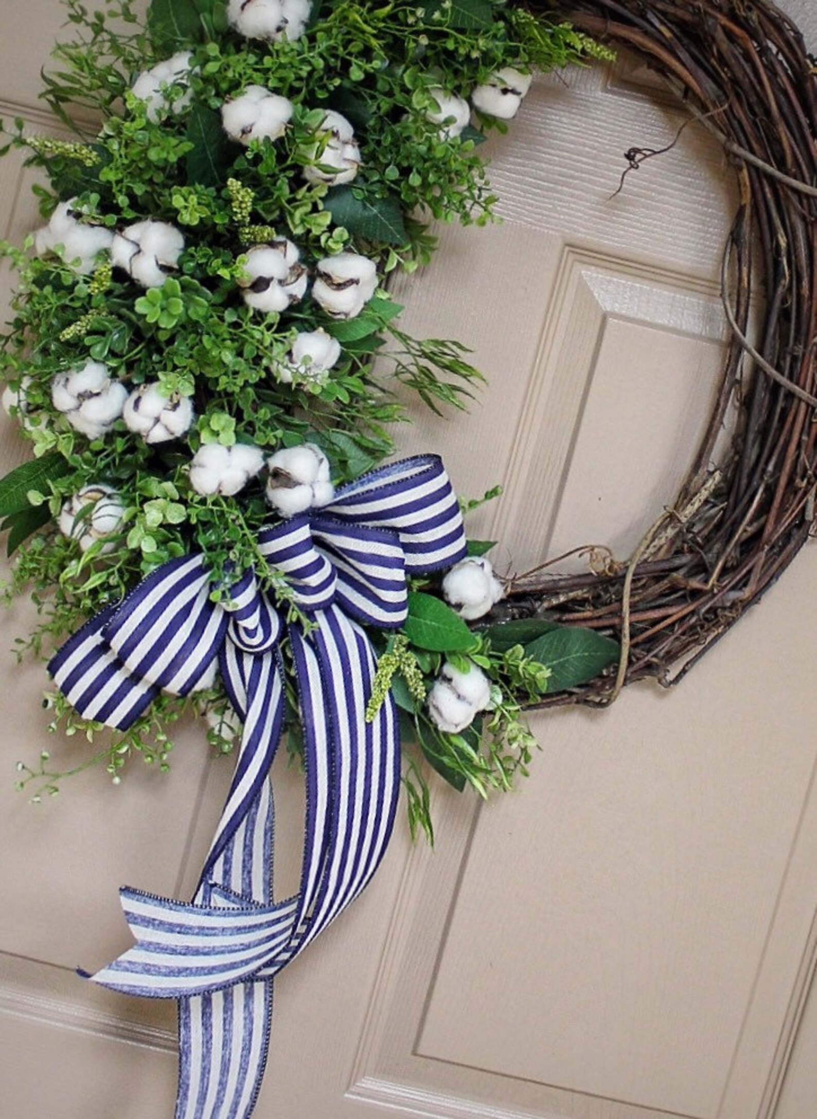 Spring Wreath, Cotton Wreaths, Summer Wreath, Farmhouse Decor, Natural ...