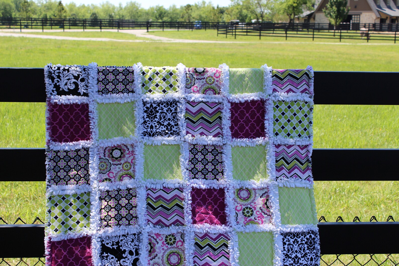 Modern Throw Rag Quilt in Pink Burgandy Black and Green - Etsy