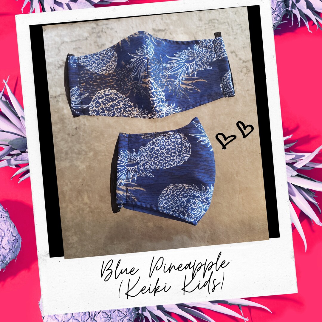 Keiki Kids ALOHA FACE MASKS W/filter Pockets (blue Pineapple) Elastic ...