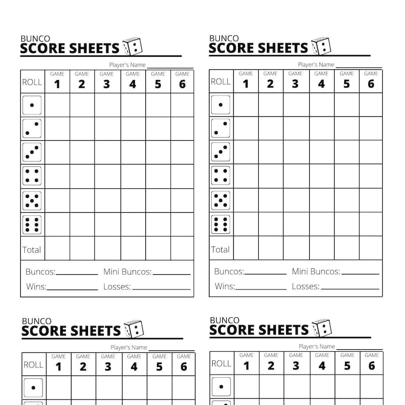 4 Game Bunco Cards - Etsy