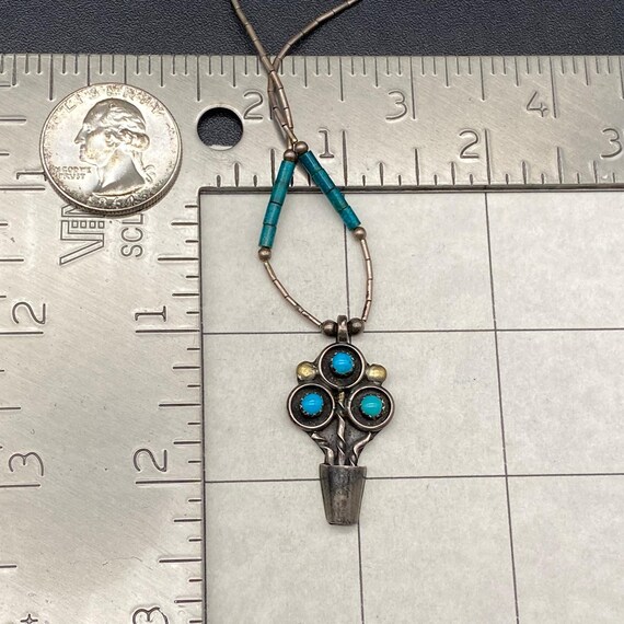 Vintage Zuni Native Flower Snake Eye Turquoise Silver… - Gem
