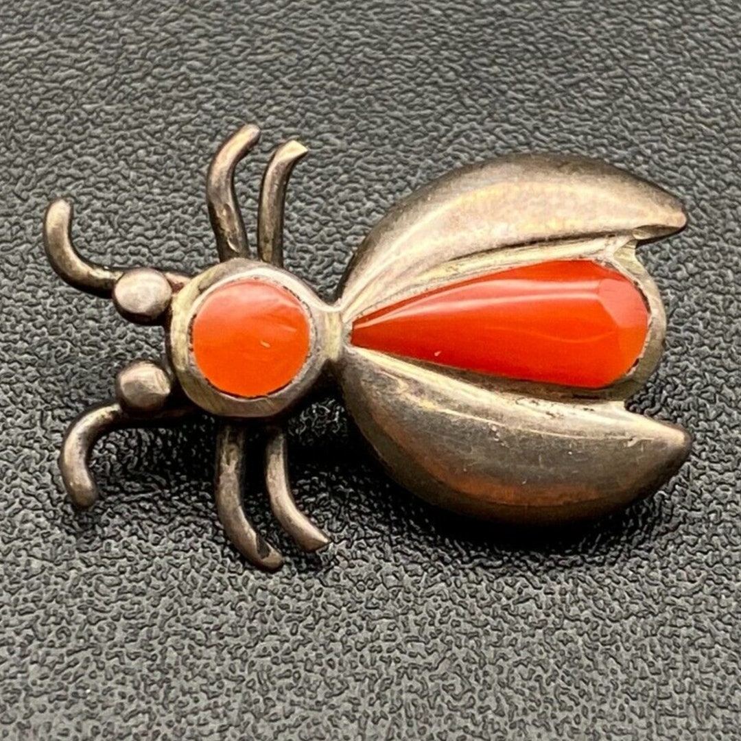 Vintage Navajo Native Coral Bug Silver Pin Brooch - Etsy