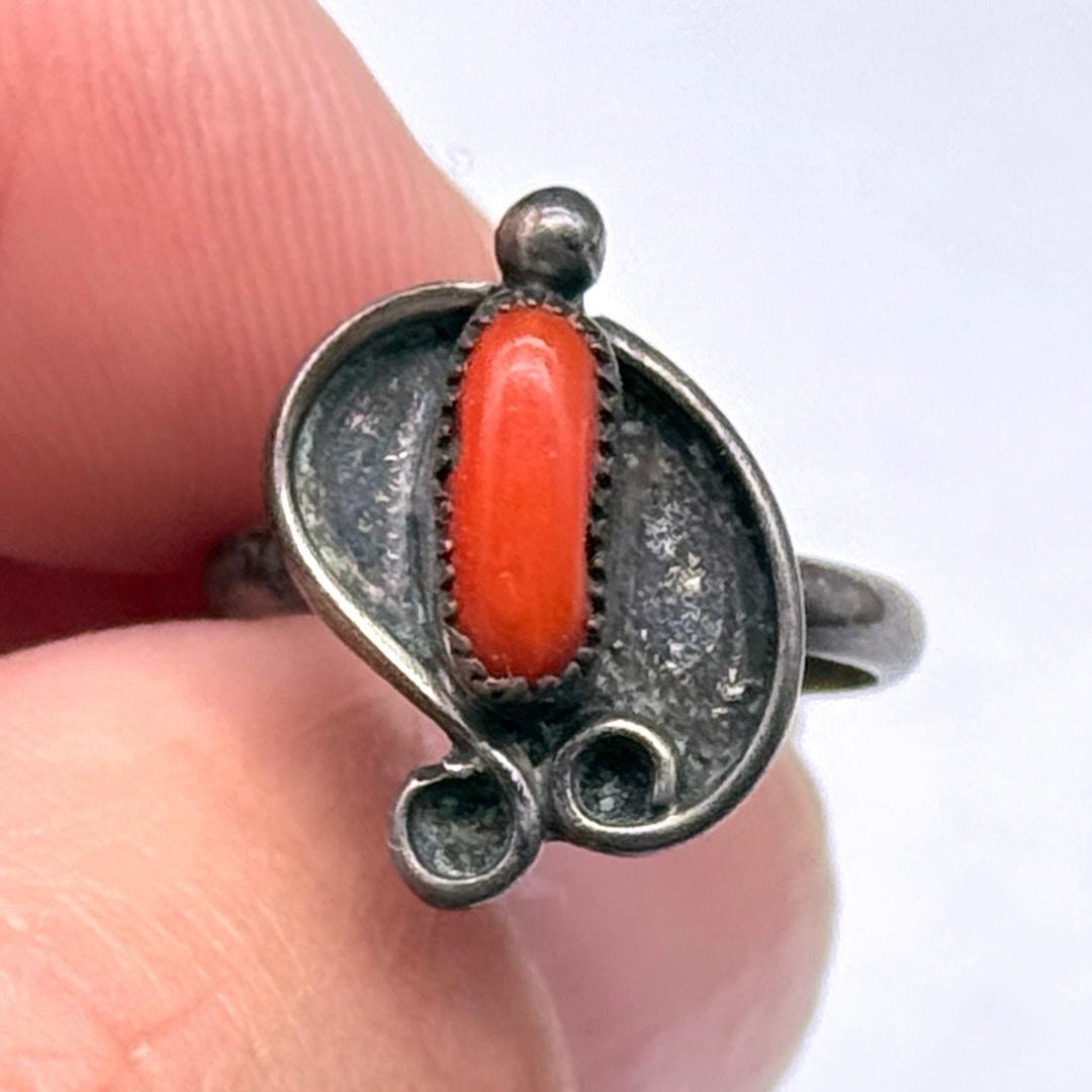 Tiny Vintage Navajo Native Coral Silver Ring Size 2.25 - Etsy