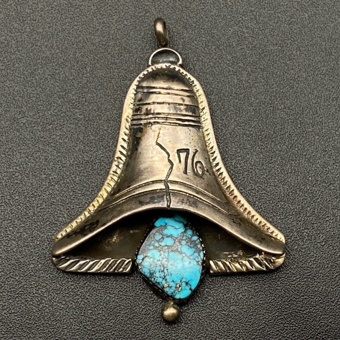 Vintage Navajo Native Liberty Bell 1776 Turquoise Silver Pendant - Etsy
