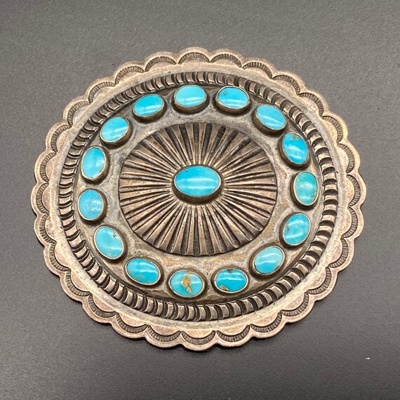 Vintage Navajo Native Hand Stamped Turquoise Silver B… - Gem
