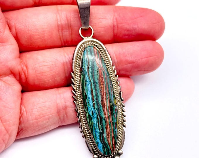 Vintage Navajo Native Smith Rainbow Calsilica Sterling Silver Pendant ...