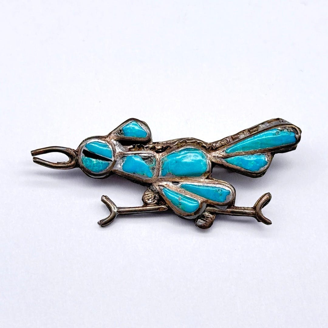 Vintage Zuni Native Roadrunner Bird Turquoise Silver Pin Brooch - Etsy