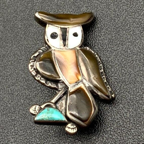Vintage Zuni Native Owl Turquoise Shell MOP Inlay Sil… - Gem