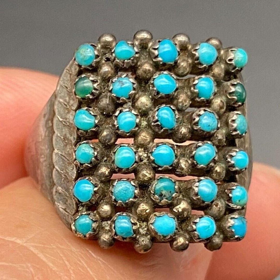 Vintage Zuni Native Snake Eye Turquoise Silver Ring Size 7.25 - Etsy