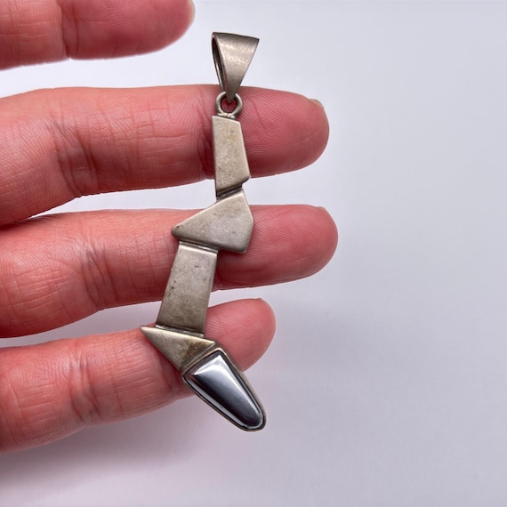 Vintage Modernist Hematite Sterling Silver Pendant - … - Gem