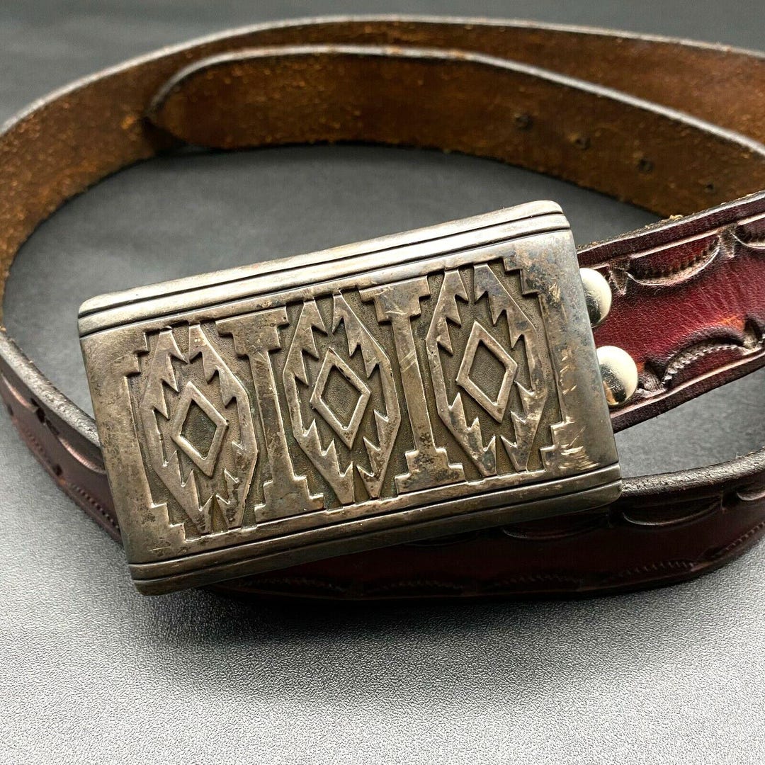 Vintage Thomas Singer Navajo Native Sterling Silver Belt Buckle 1-1/4 ...
