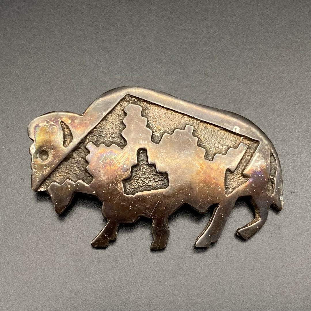Vintage Southwestern Buffalo Sterling Silver Brooch Pin - Etsy