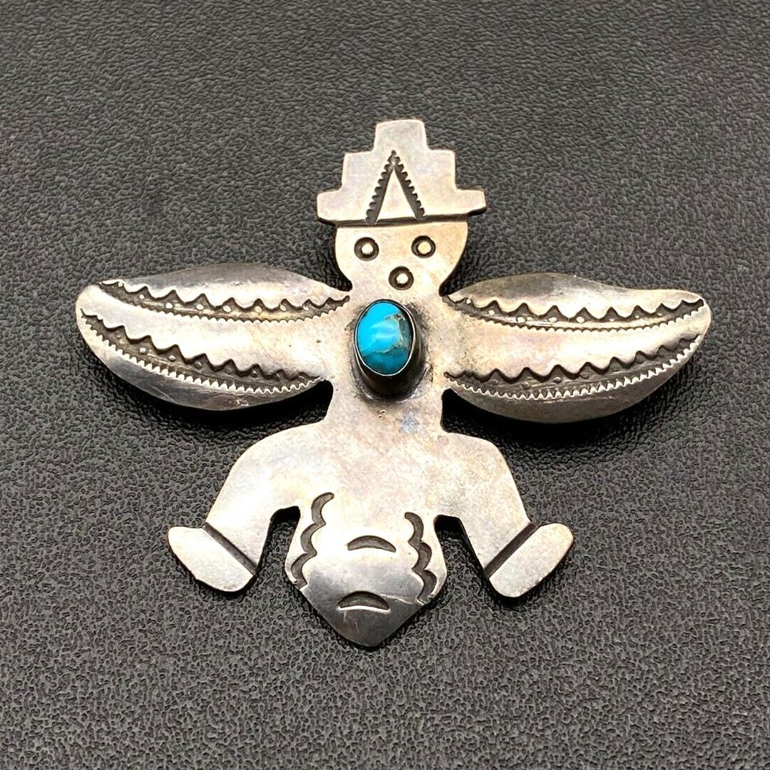 Vintage Navajo Native Kachina Knifewing Turquoise Stampwork Silver ...