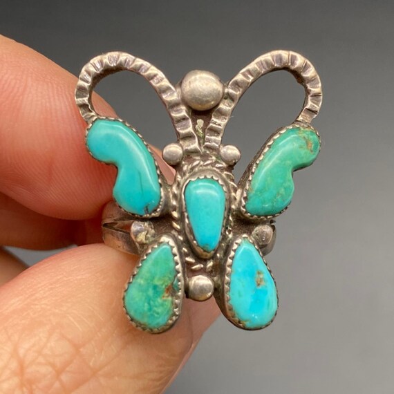 Vintage Navajo Native Butterfly Turquoise Silver Ring… - Gem