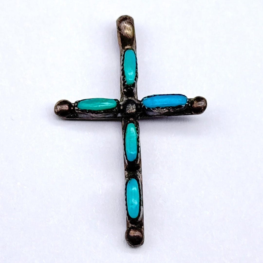 Petite Vintage Zuni Native Cross Turquoise Silver Pendant - Etsy