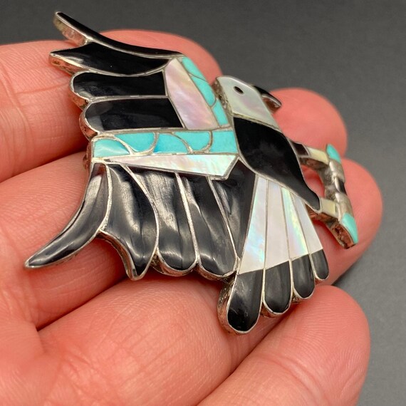 Vintage Zuni Native Eagle Bird Turquoise MOP Silver P… - Gem