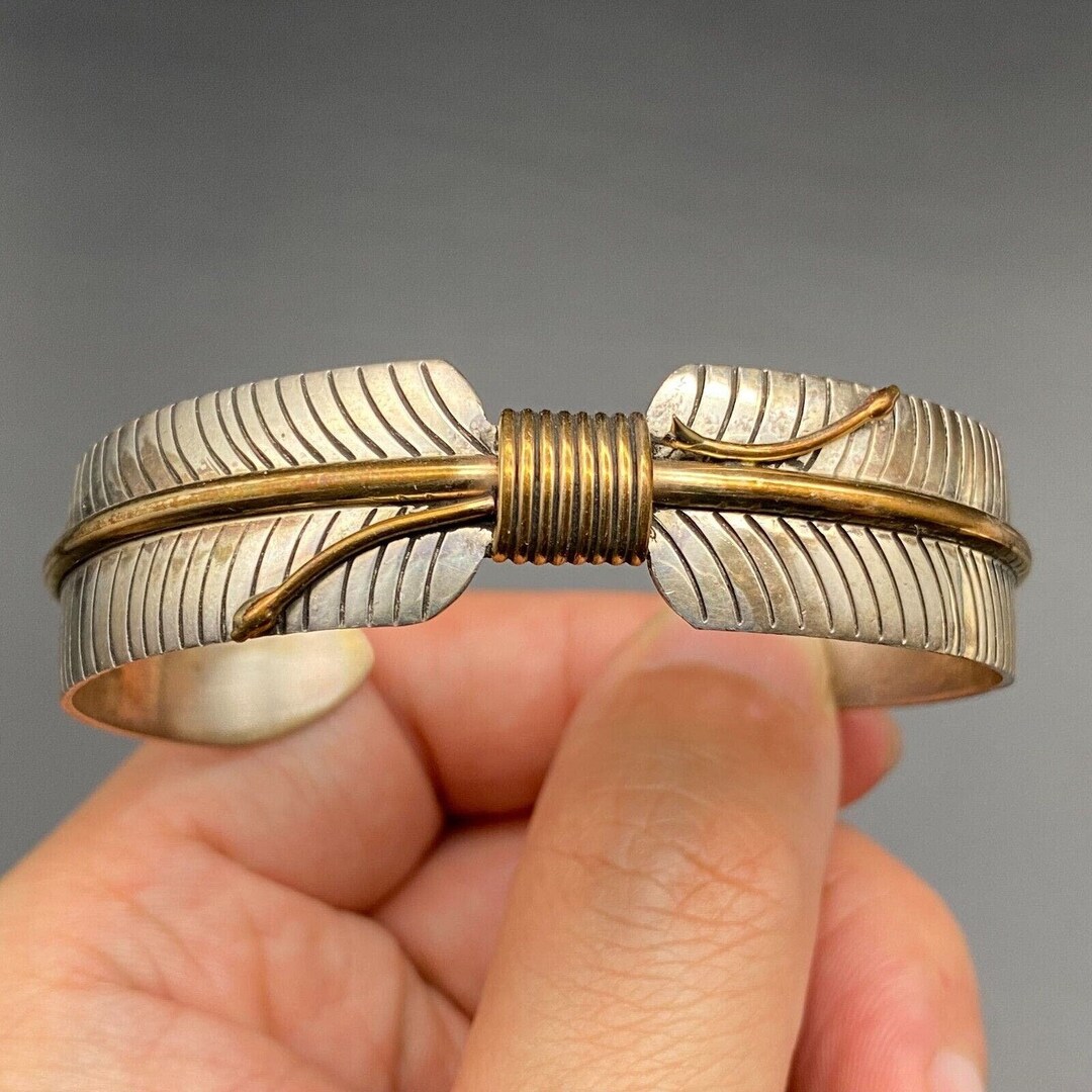 Vintage Douglas Etsitty Navajo Feather Sterling Silver Cuff Bracelet 6 ...