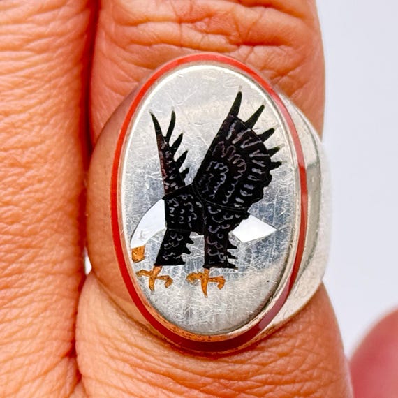 Vintage Navajo Native Jimmy Emerson Eagle Inlay Silve… - Gem