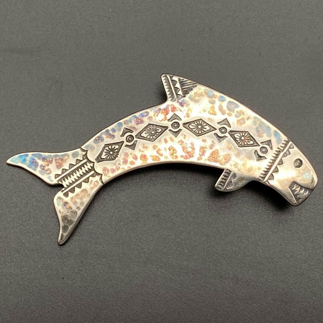 Vintage Southwestern Fish Hammerwork Fish Sterling Silver Brooch Pin - Etsy