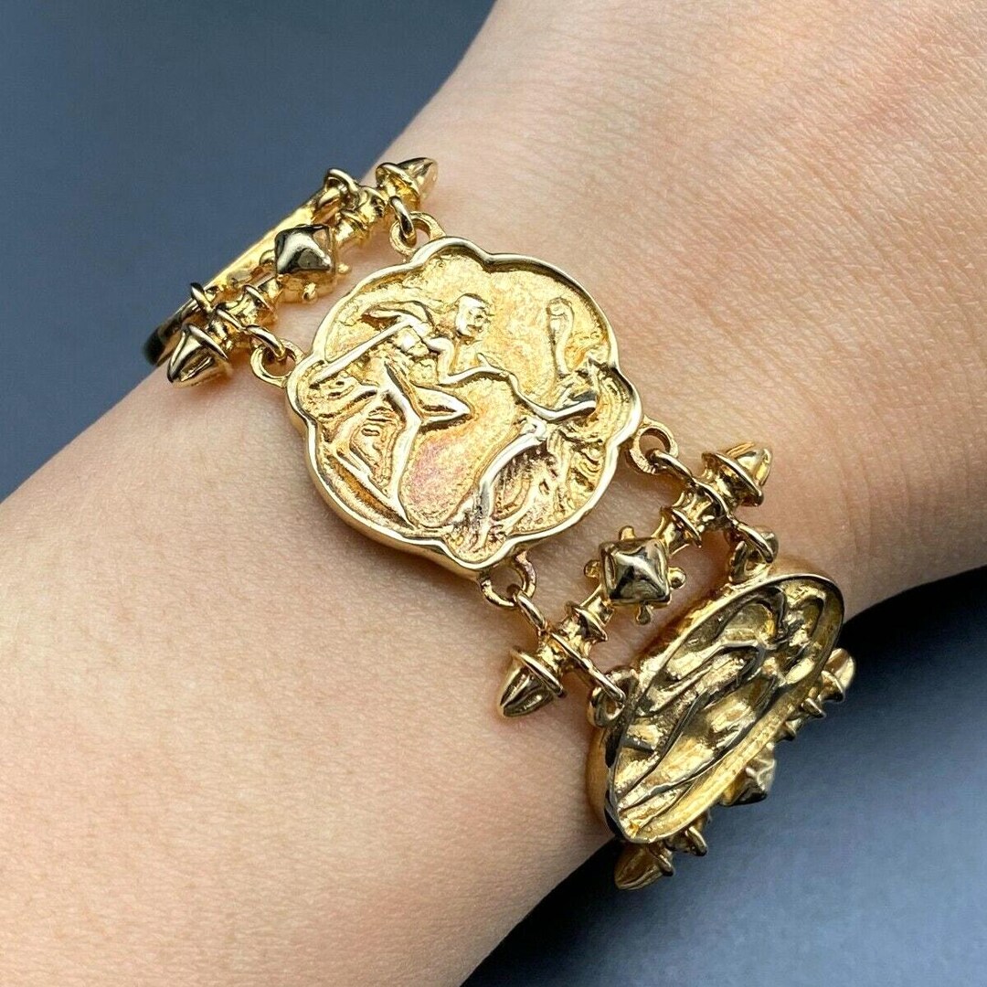 Vintage Greek Roman Storyteller Gold Wash Sterling Silver Link Bracelet ...