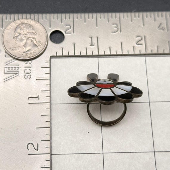 Vintage Zuni Native Sun Face Kachina Coral Inlay Silv… - Gem