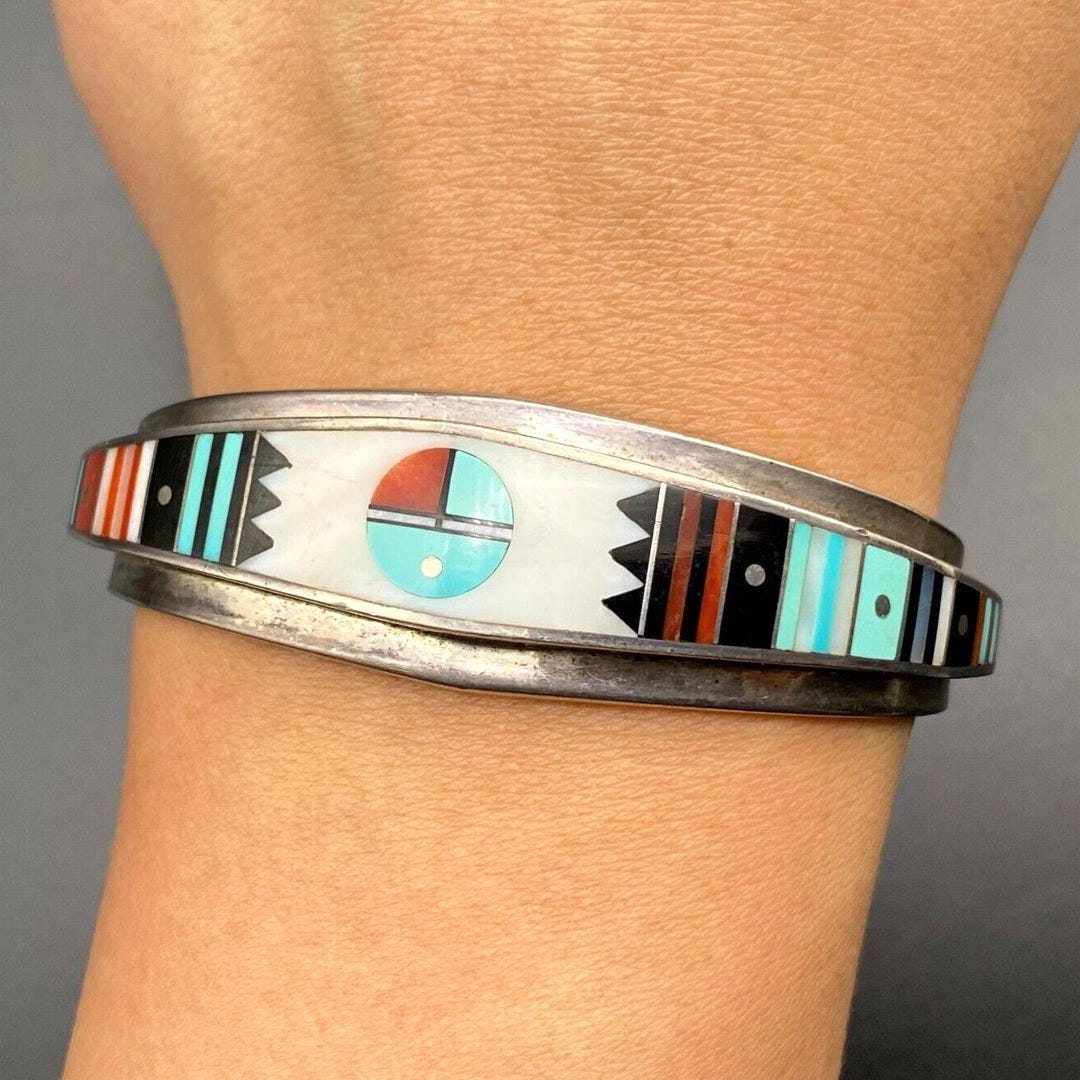 Vintage Navajo Ernest Benally Sun Face Sterling Silver Bracelet Cuff 6 ...