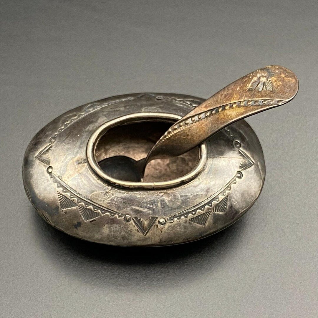 Vintage Navajo Native Salt Cellar Bowl Spoon Hand Stampwork Silver - Etsy