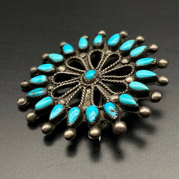 Vintage Navajo Native Turquoise Cluster Flower Silver… - Gem