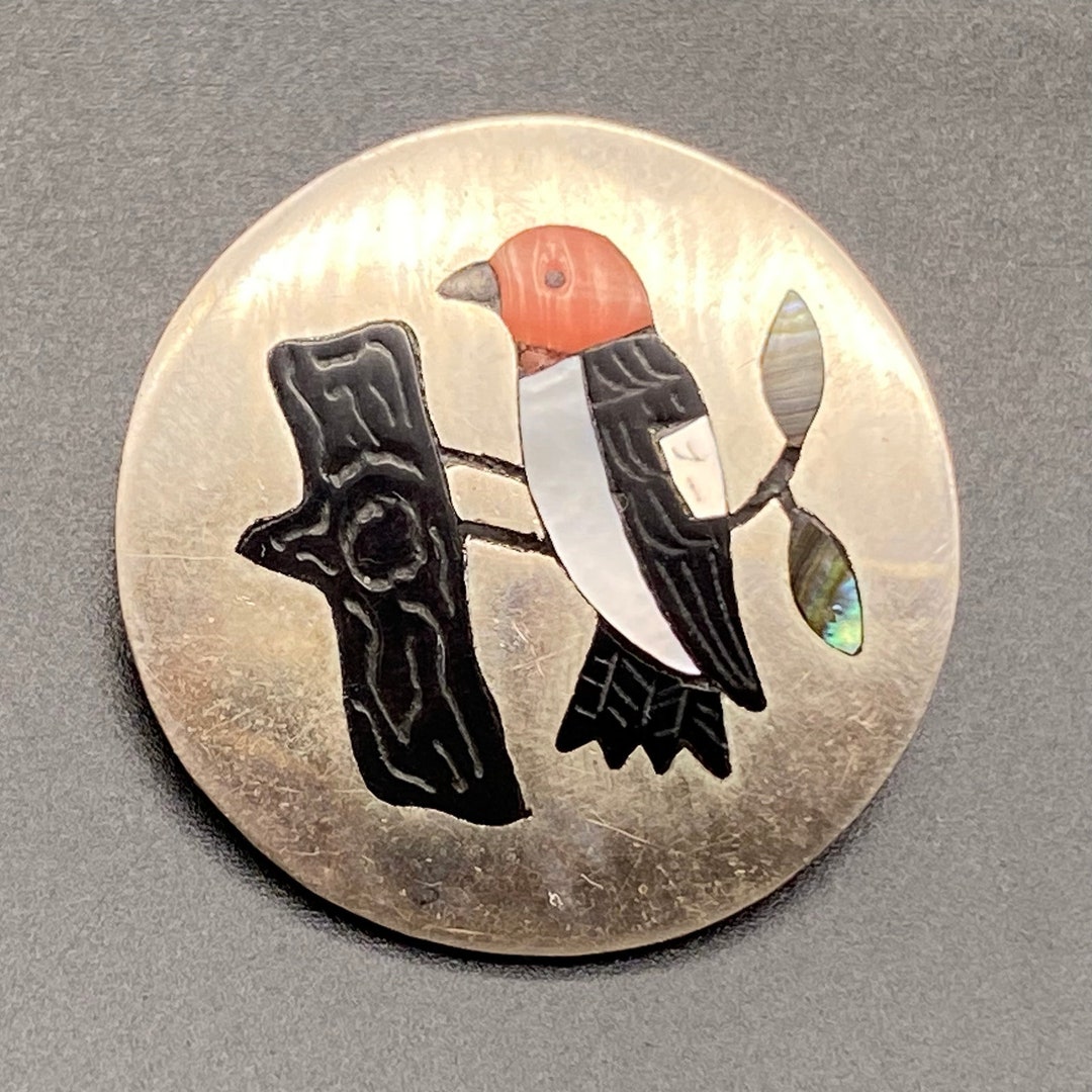 Vintage Zuni Native Edaakie Bird Coral MOP Silver Pin Brooch Pendant - Etsy