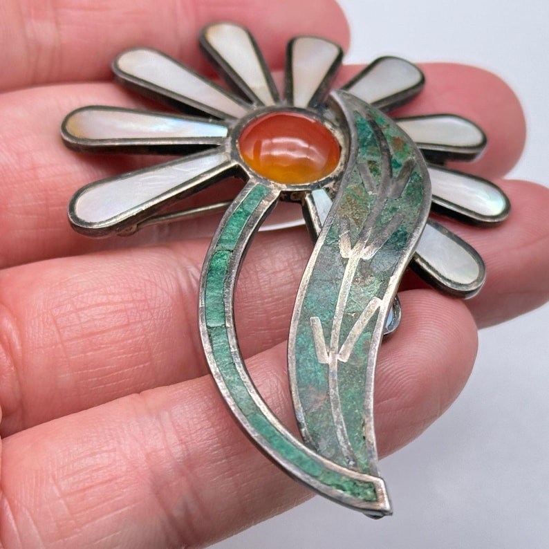 Vintage Mexico Flower Carnelian Sterling Silver Pin Brooch - Etsy