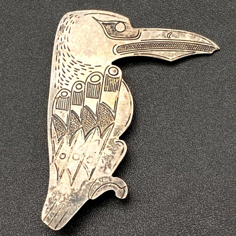 Vintage Northwest Coast Raven Bird Silver Pin Brooch - Etsy