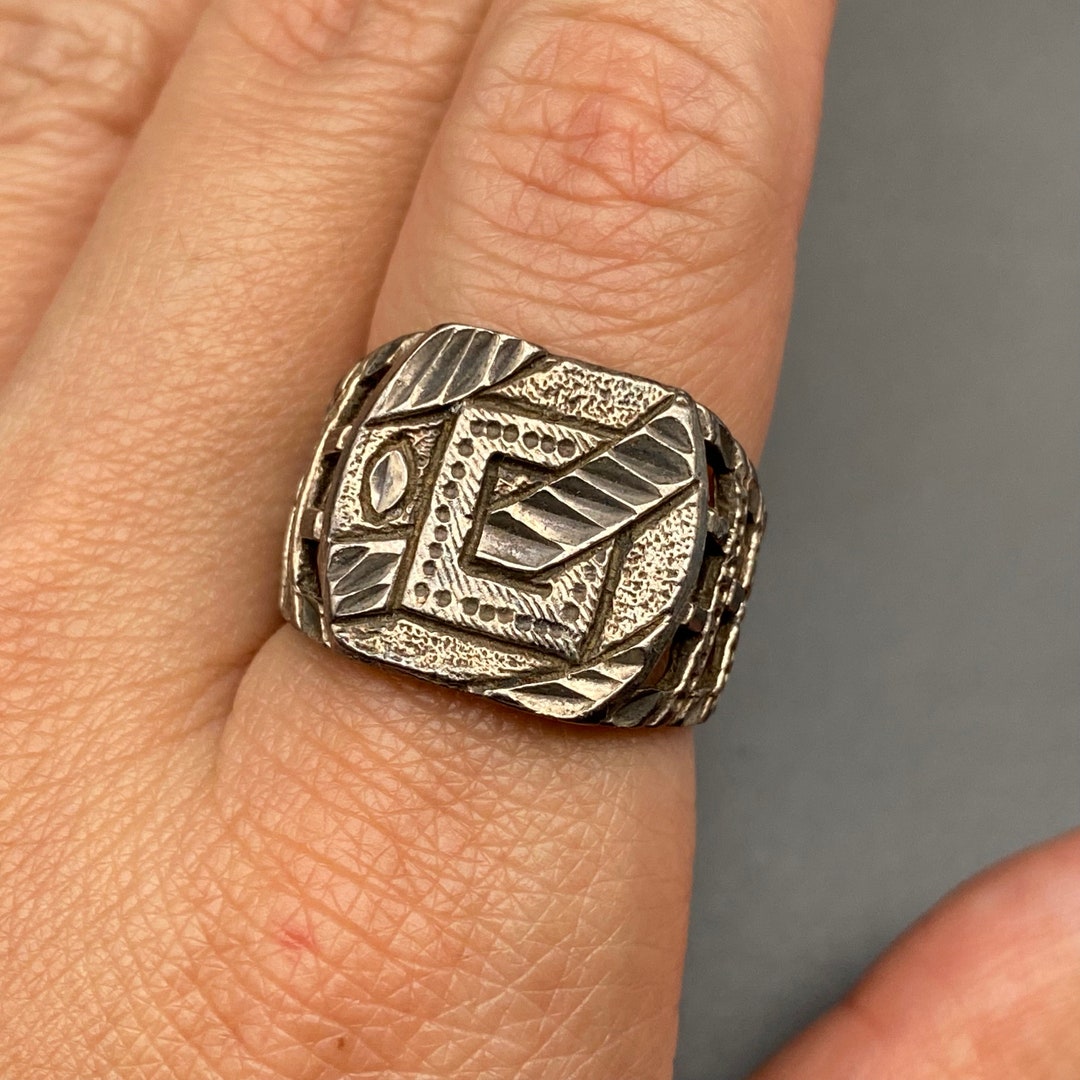Vintage Brutalist Steampunk Sterling Silver Ring Size 9.75 - Etsy