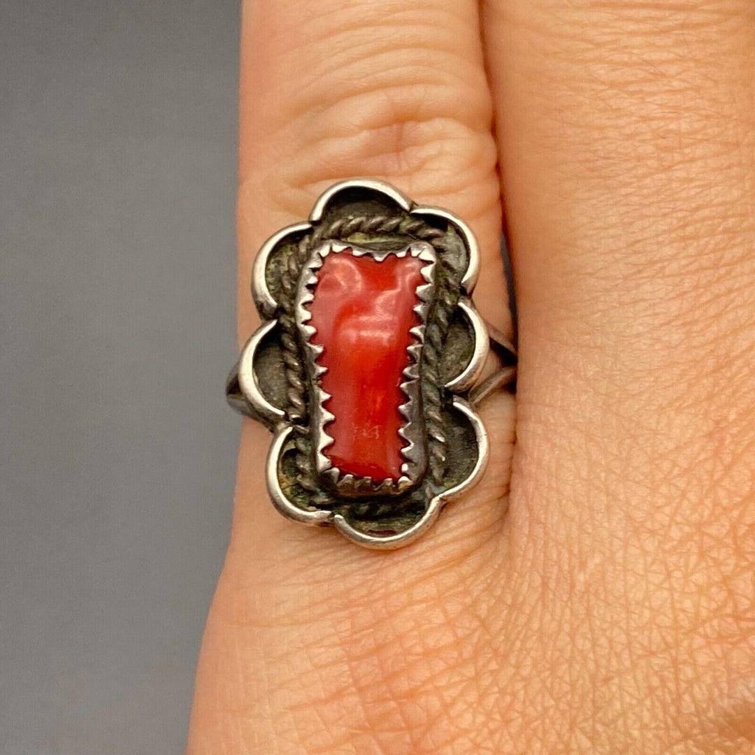 Vintage Navajo Native Coral Silver Ring Size 6.5 - Etsy