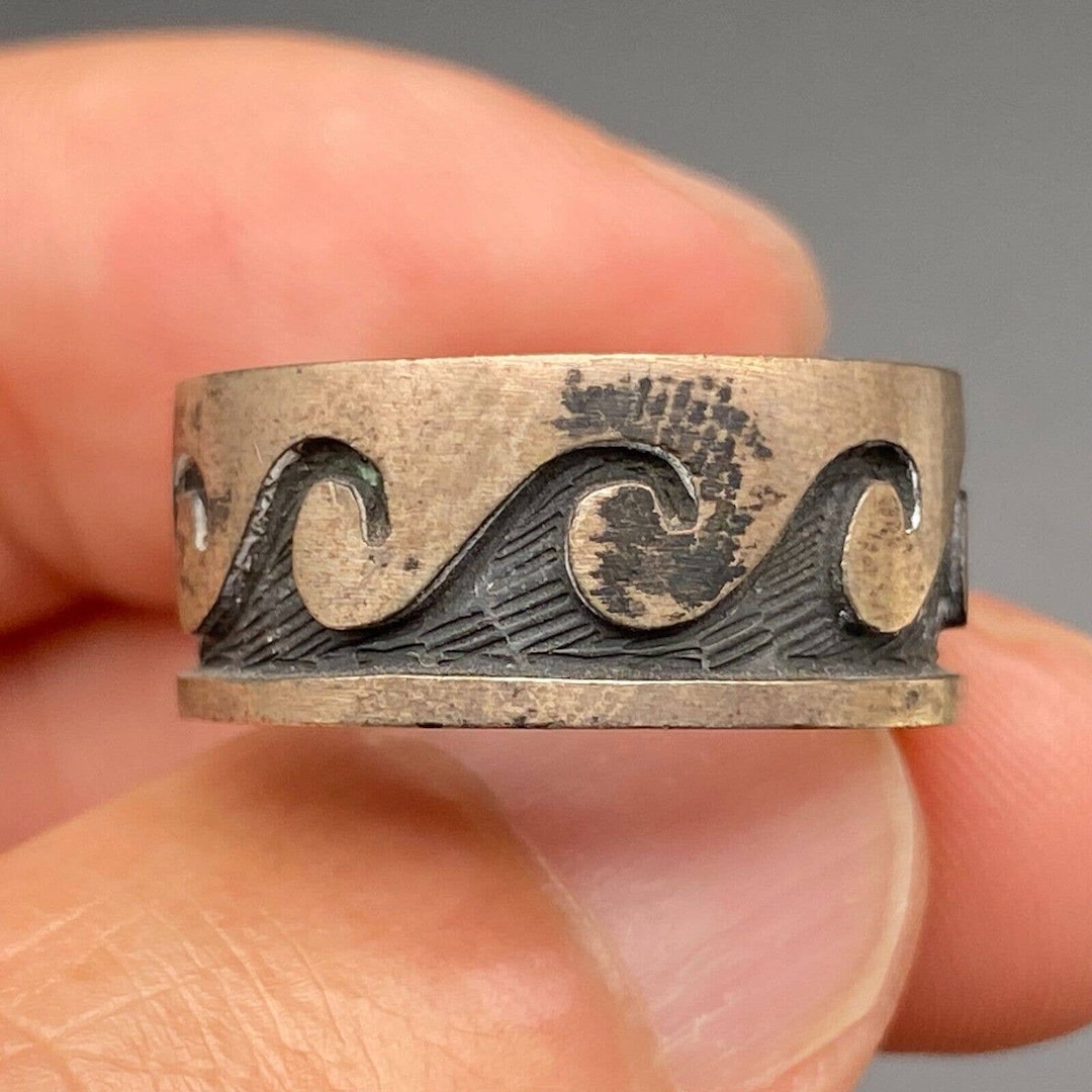 Vintage Hopi Native Roy Dawangyumptewa Water Waves Sterling Silver Ring ...